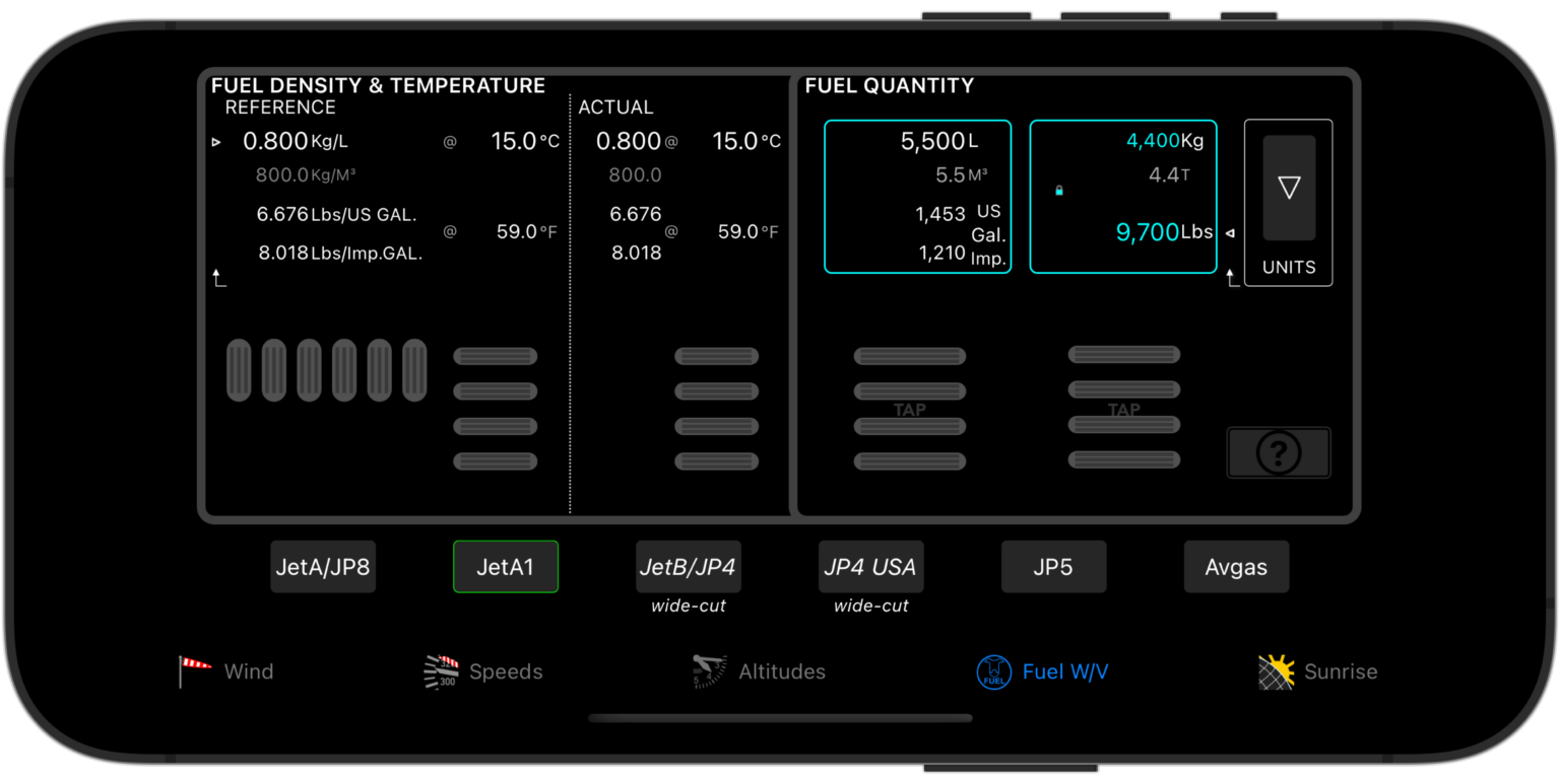 FUEL WEIGHT AND VOLUME – E6BJet Flight Computer App